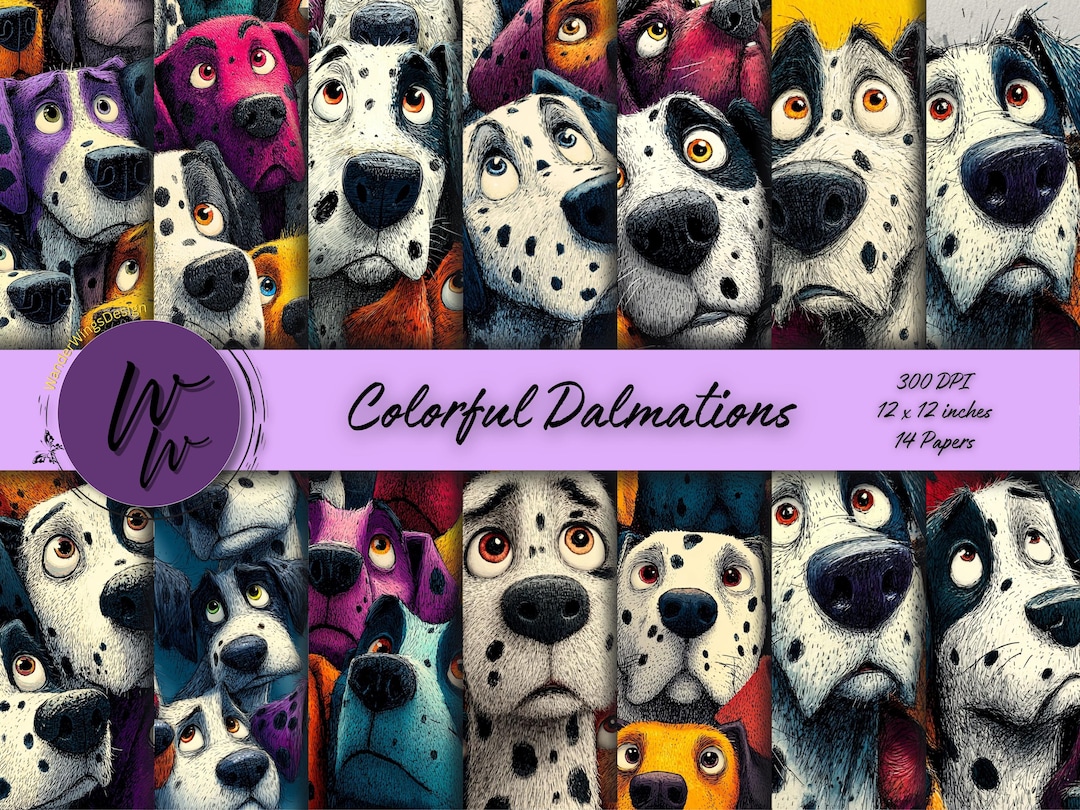 Colorful Dalmatians Digital Paper Pack, 14 Scrapbook Papers, 12x12 ...