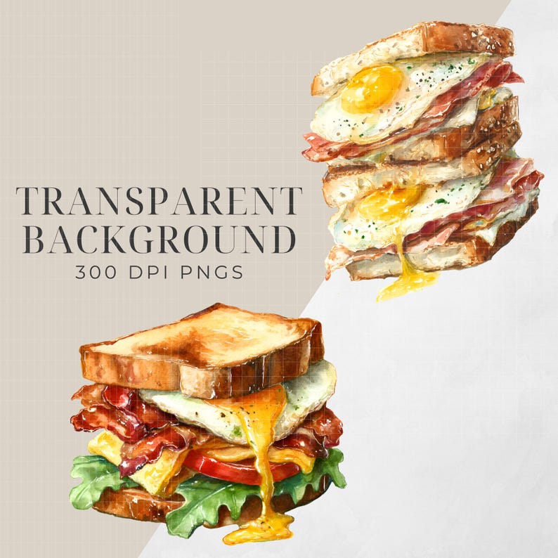 Watercolor Breakfast Sandwiches Clipart, Sausage Egg Clip Art, Avocado ...