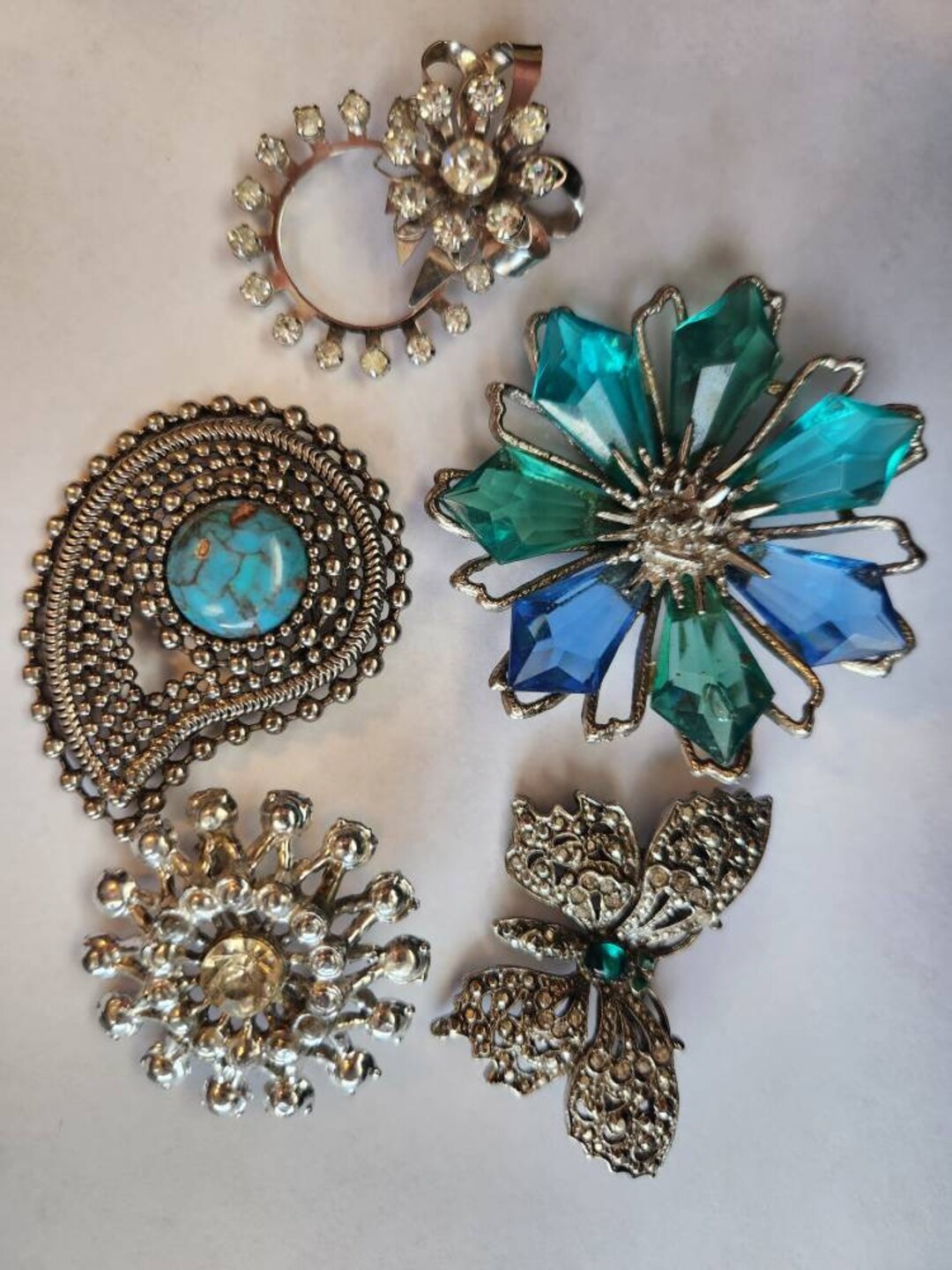 Lot of 5 Vintage Retro Costume Jewelry Brooches Pins Silver - Etsy