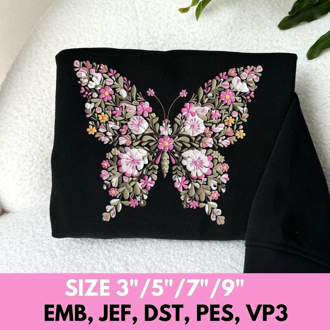 Butterfly Embroidery Design, Butterfly With Flower Summer Motive ...