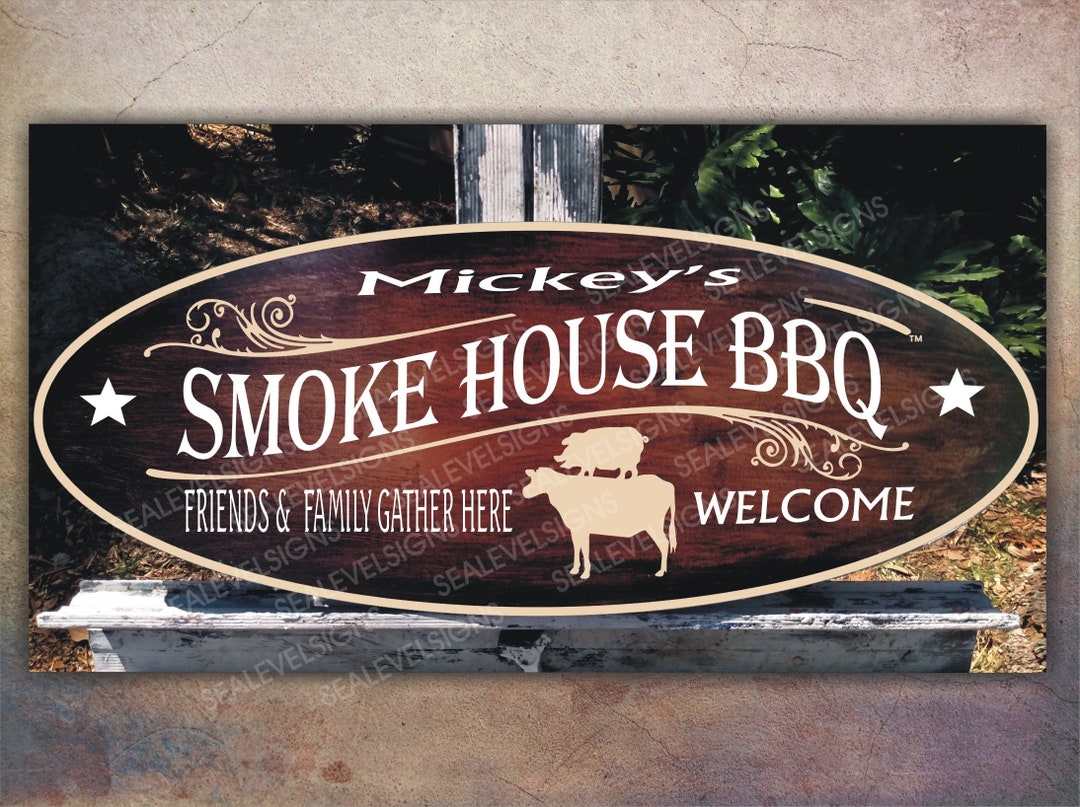 Cow & Pig Smoke House Barbecue Sign, BBQ Smoker Gifts, Custom Farm ...