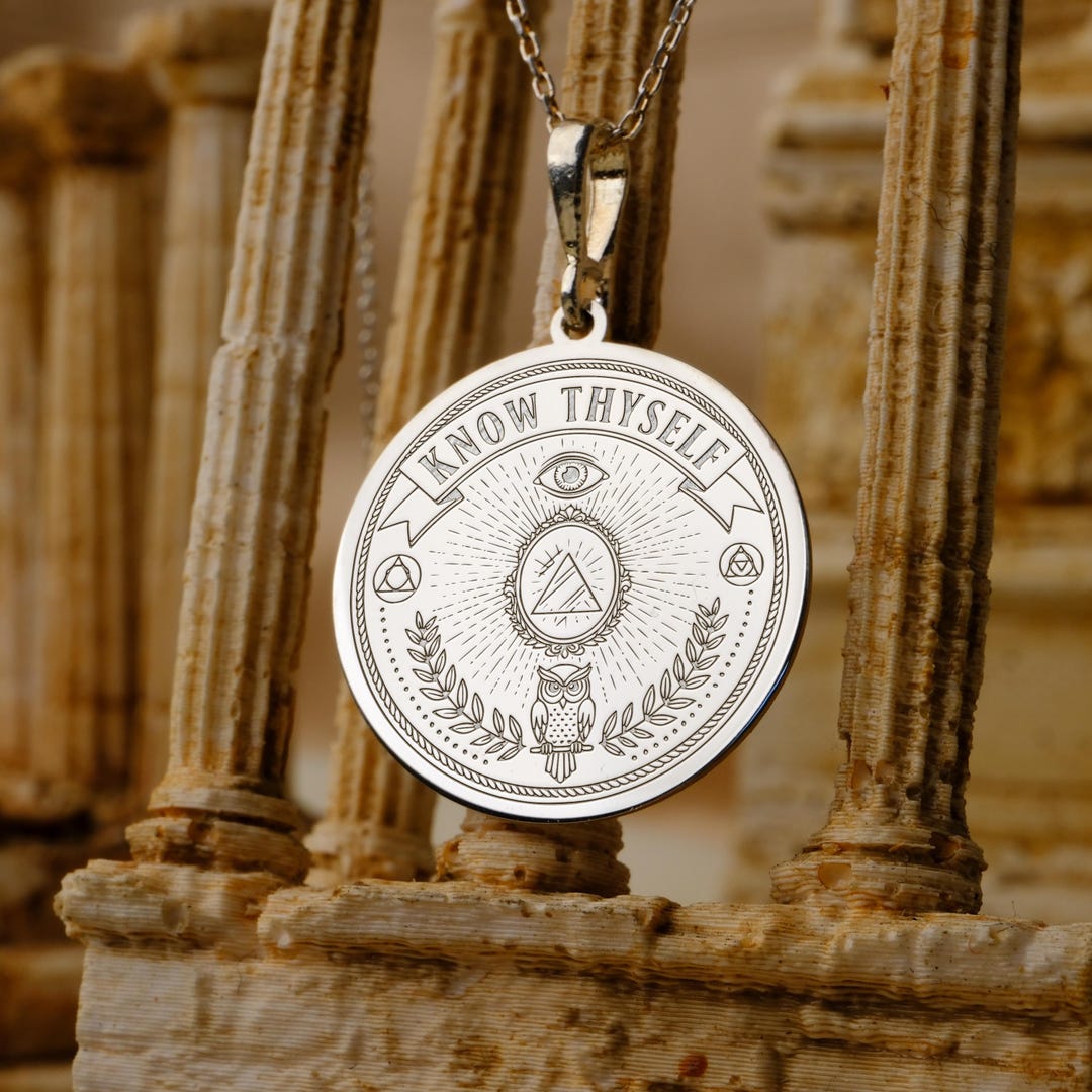 Know Thyself Medallion Greek Wisdom Necklace, Ancient Philosophy ...