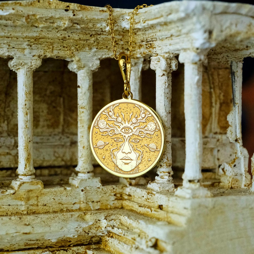 Cosmic Face Necklace, Third Eye Universe Pendant, Psychedelic Space ...