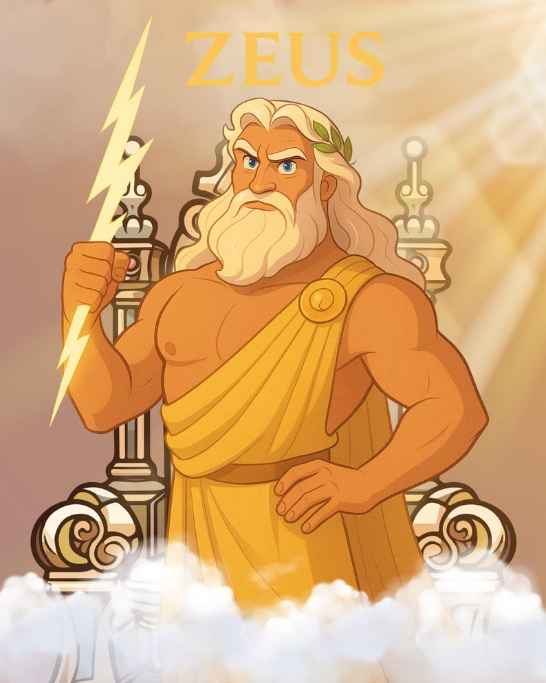 Digital Zeus Canvas Art Print, Mythology Decor, Greek God Wall Art ...