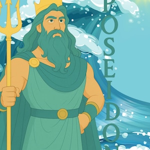Digital Animation-style Poseidon Art Print - Greek God of the Sea ...