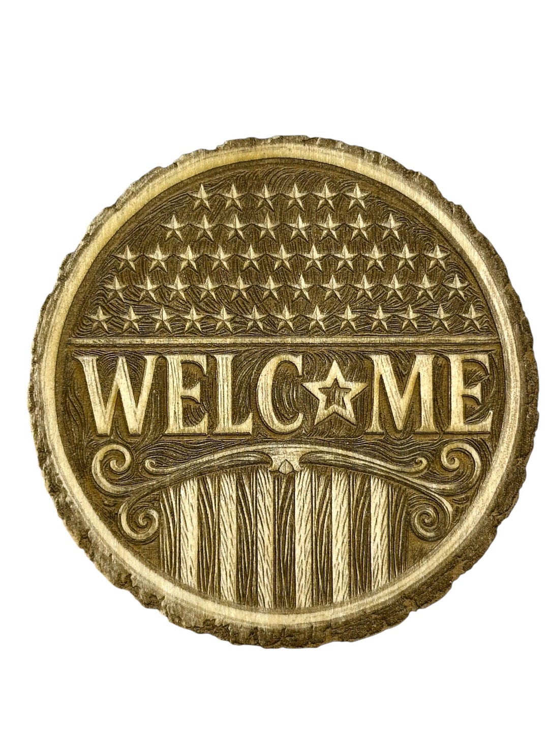 Rustic Engraved Wood Welcome Sign: USA Flag, Patriotic Home Decor - Etsy