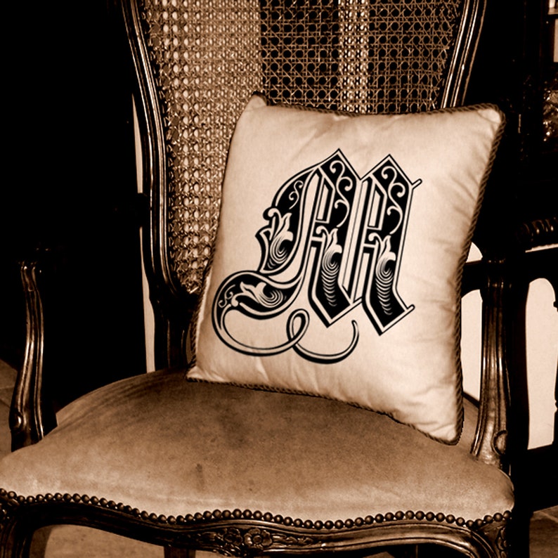 LETTER Initial M Monogram Old ENGRAVING Style Type Text Word - Etsy