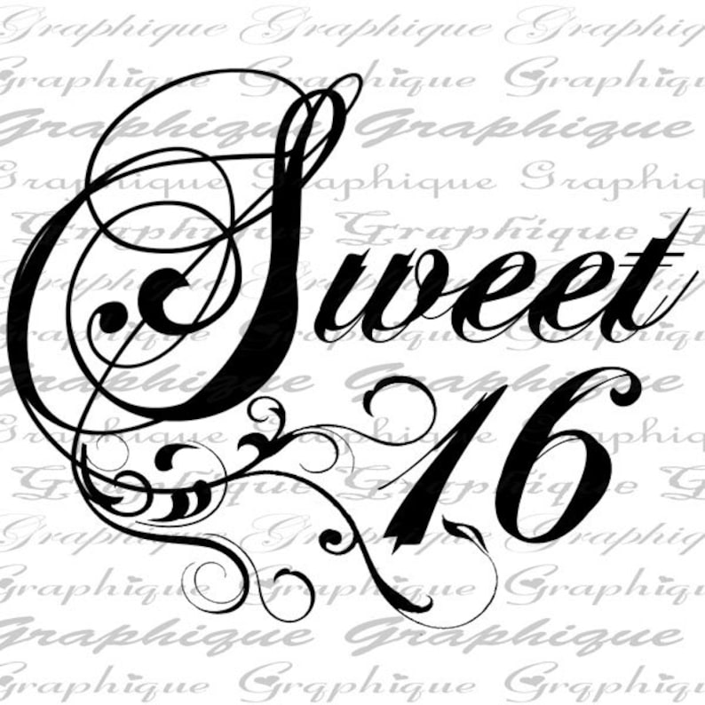 SWEET 16 Text Typography Calligraphy Words Digital Image | Etsy
