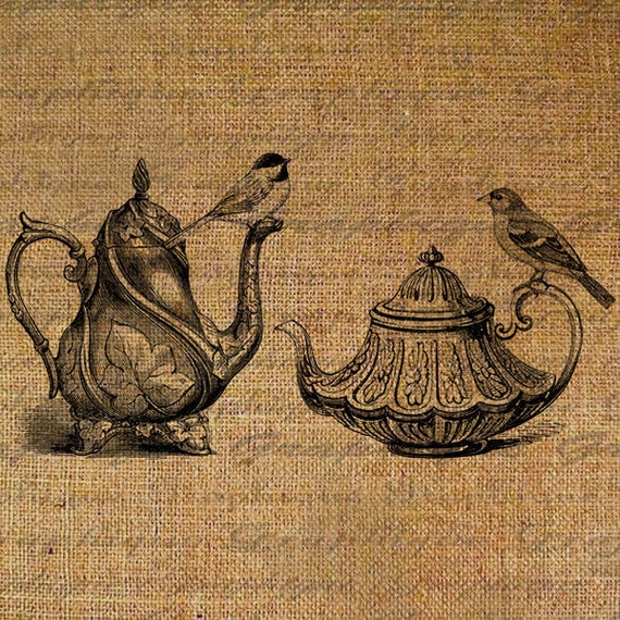 Scrapbooking Tea Time Teapot Collage Vintage Artwork Digital Image ...