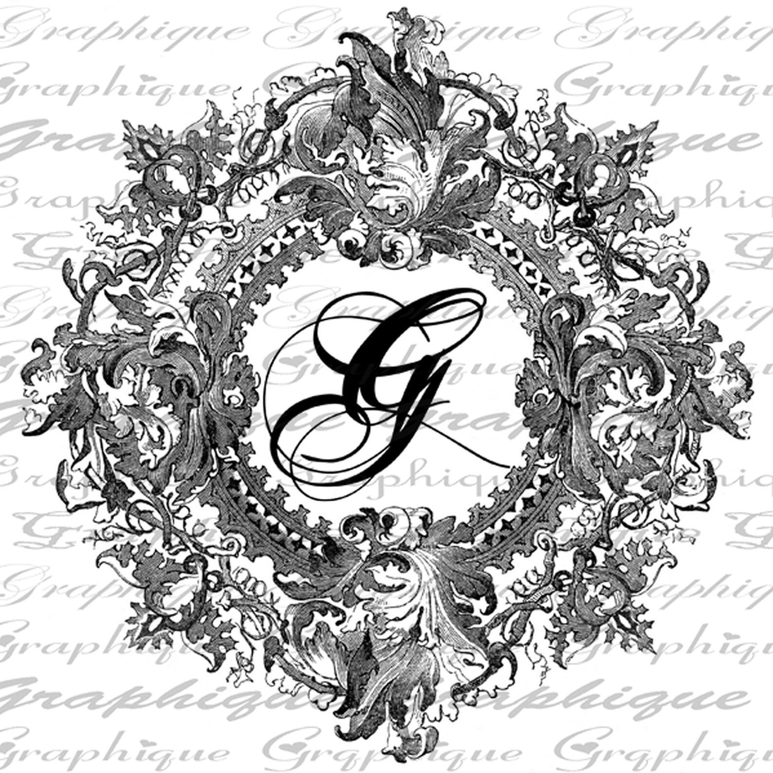 LETTER or Initial G Ornate Frame Monogram Text Word Digital - Etsy