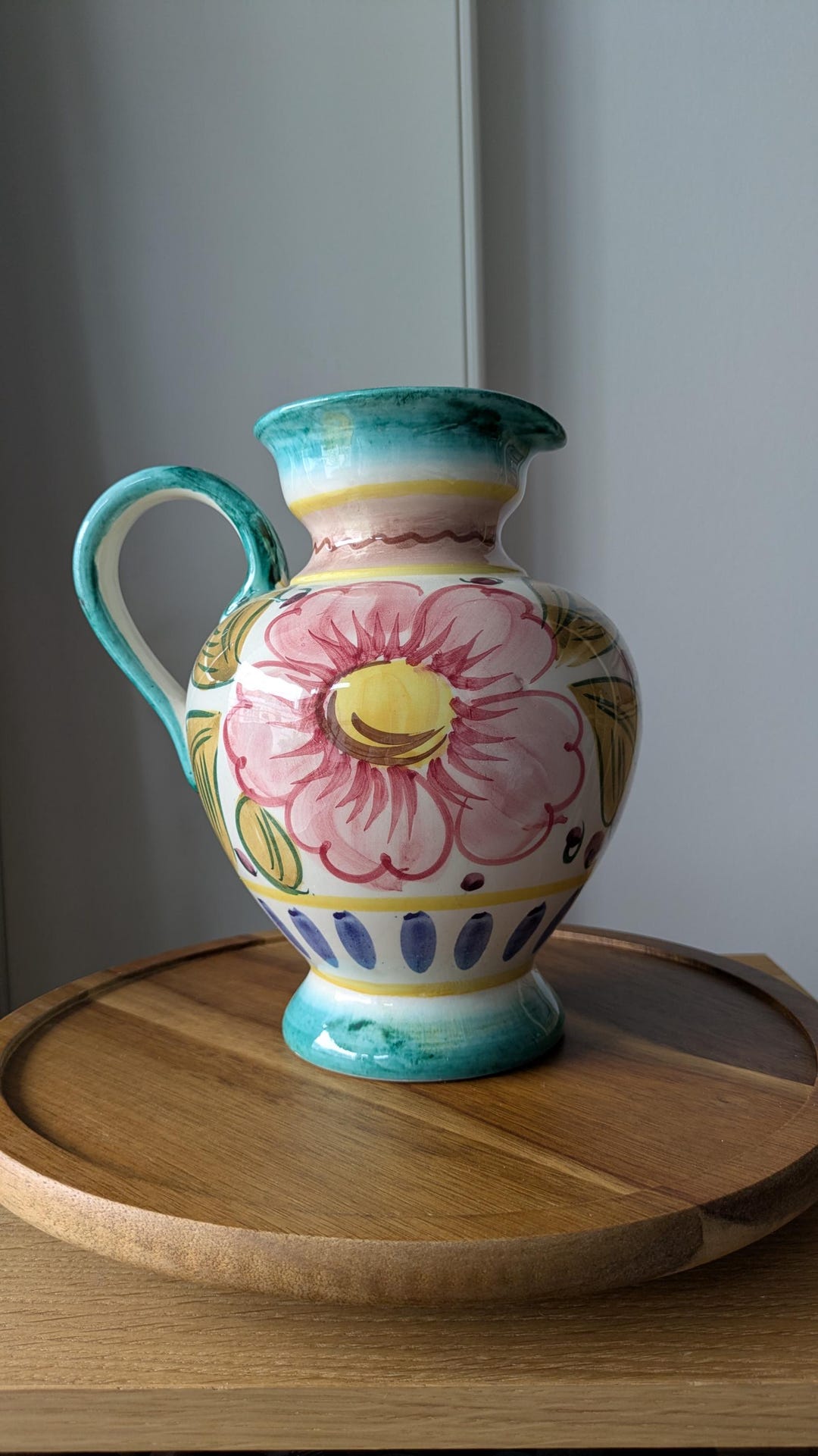 Hand-painted Italian Ceramic Jug: Floral Motif, Signed Miriam, Mid ...