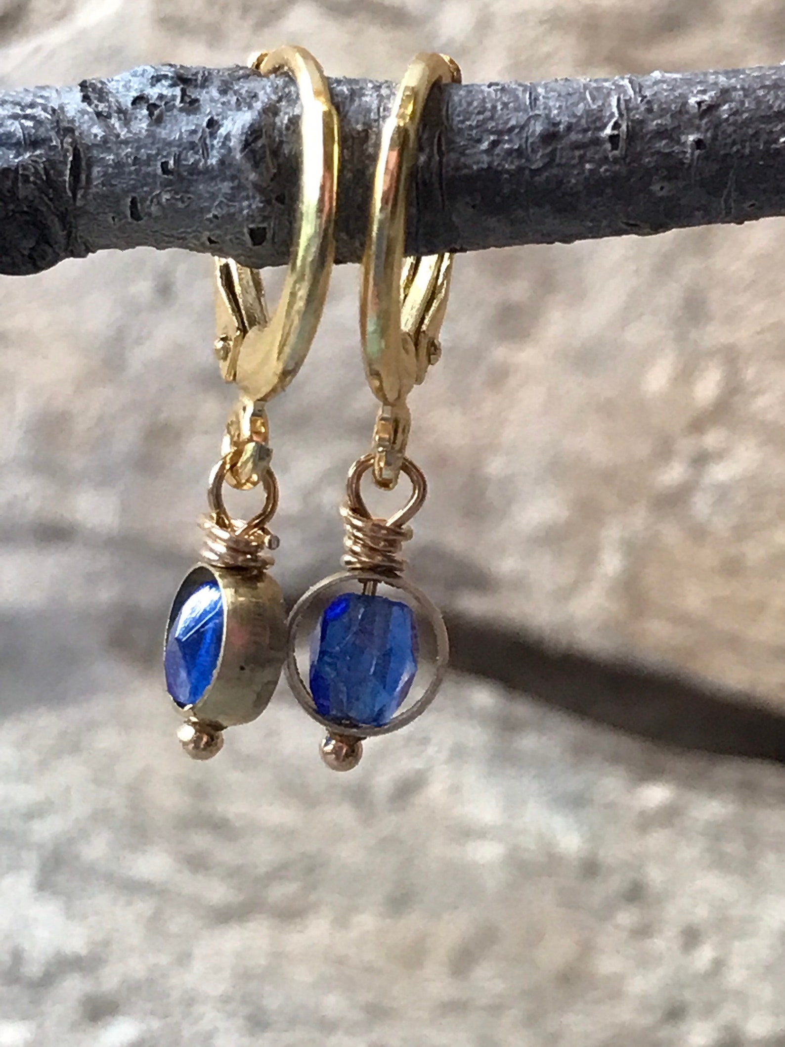 Vintage Sapphire Blue Glass Mini Huggies Hoops/ Small Hoop Earrings ...
