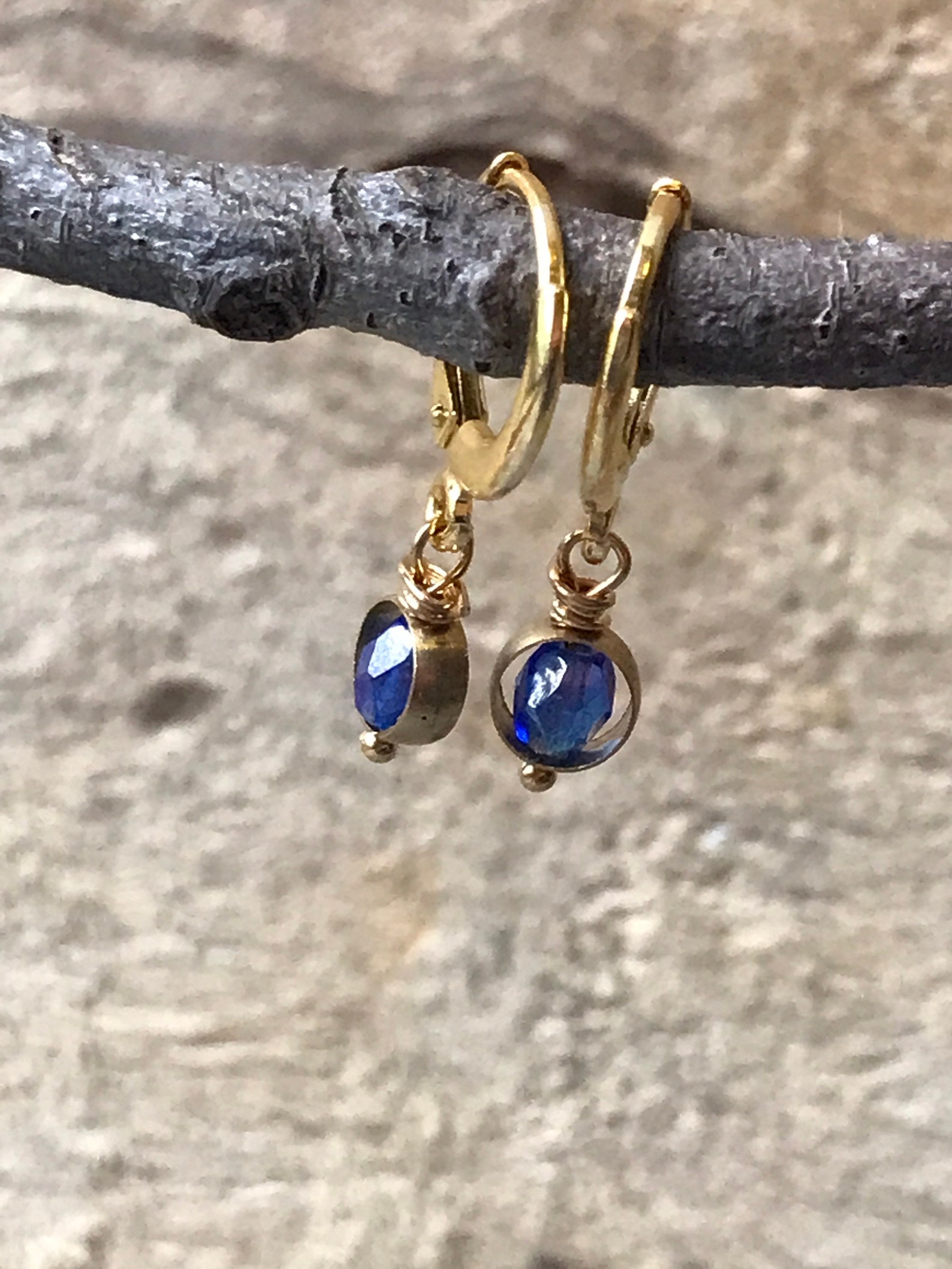 Vintage Sapphire Blue Glass Mini Huggies Hoops/ Small Hoop Earrings ...