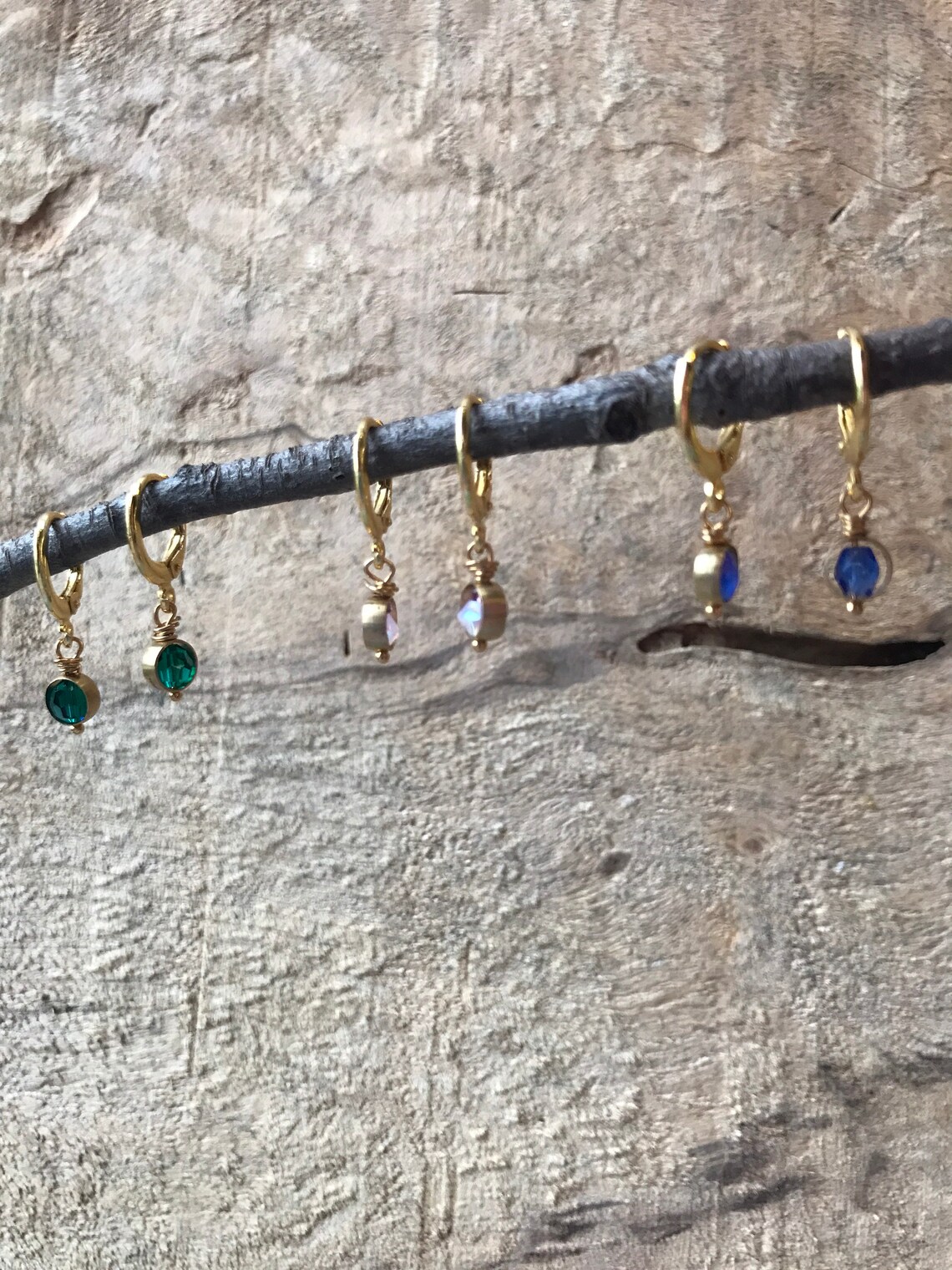 Vintage Sapphire Blue Glass Mini Huggies Hoops/ Small Hoop Earrings ...