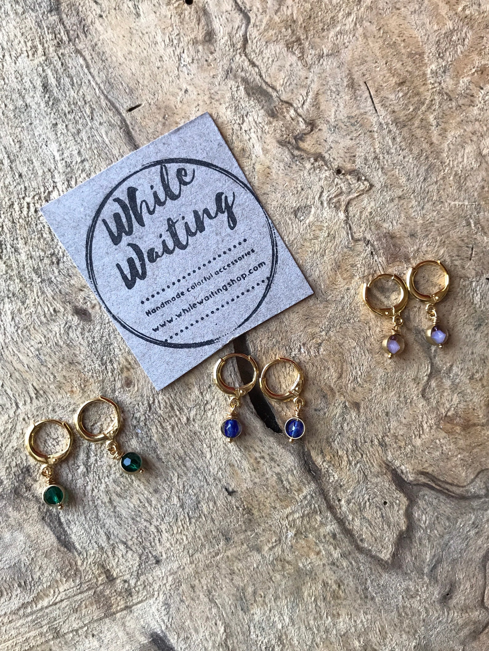 Vintage Sapphire Blue Glass Mini Huggies Hoops/ Small Hoop Earrings ...