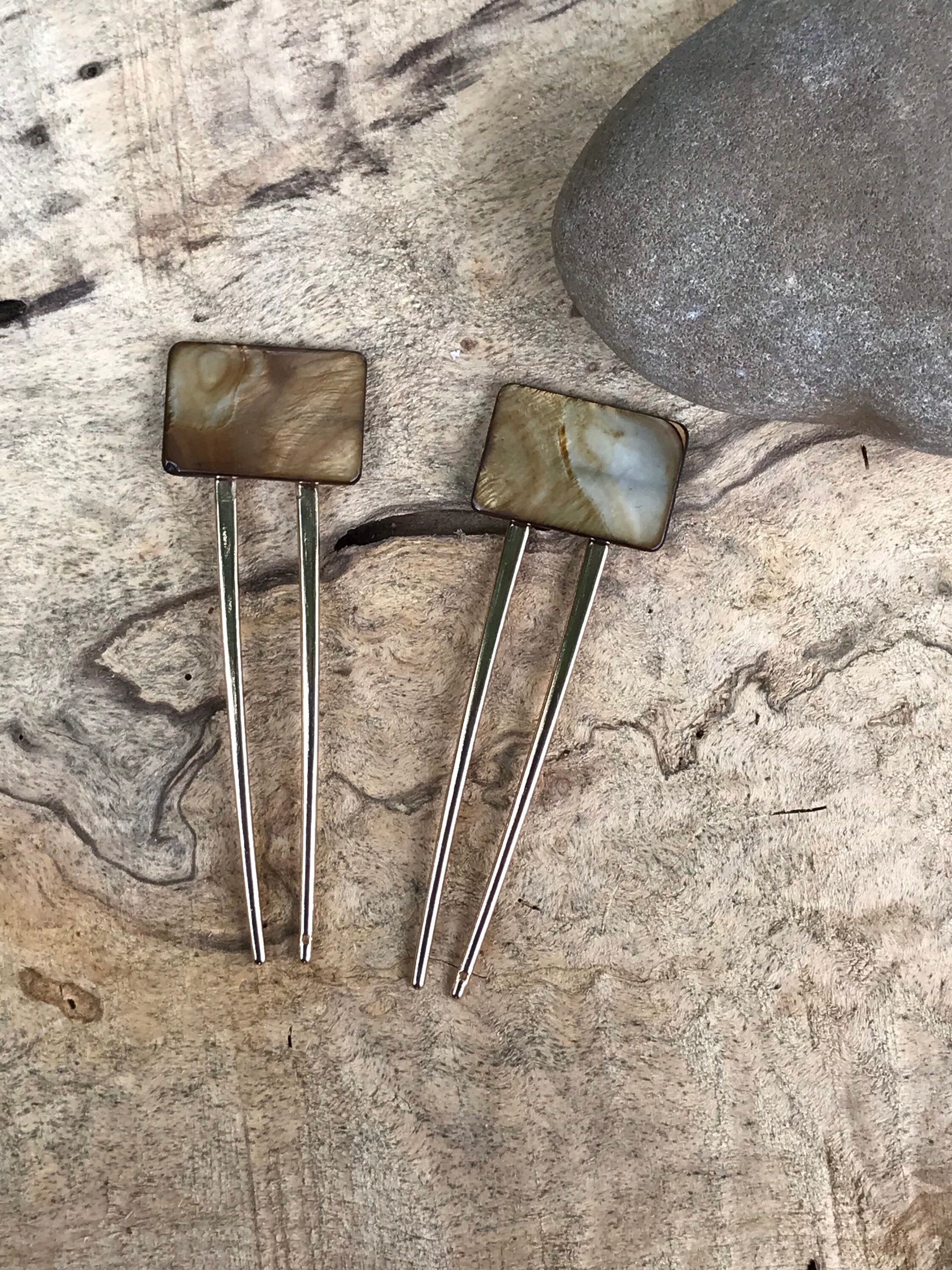 Modern gold shell hair fork/ rectangular hair fork/hair fork/hair ...