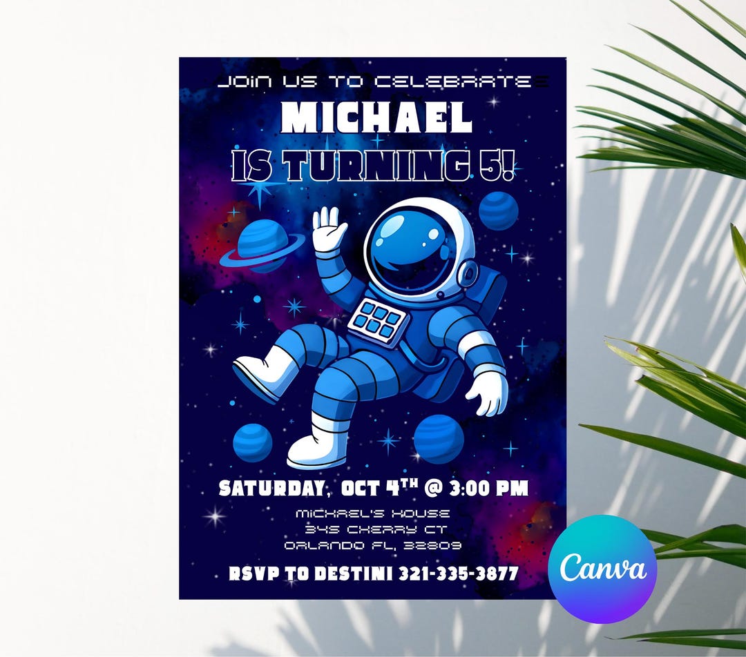 Editable Outer Space Birthday Invitation, Astronaut Outer Space Invite ...