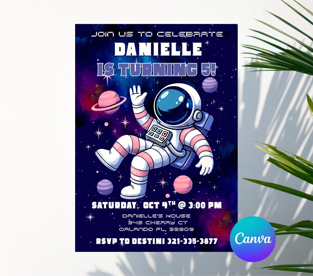 Editable Outer Space Birthday Invitation, Astronaut Outer Space Invite ...