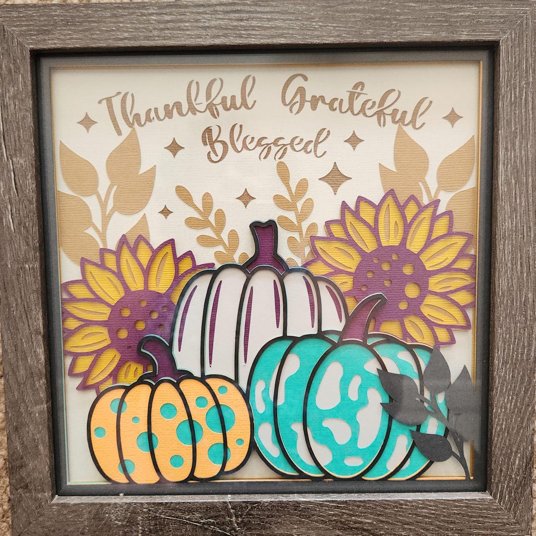 Thankful Grateful Blessed Shadowbox: Framed Fall Pumpkin Wall Art With ...