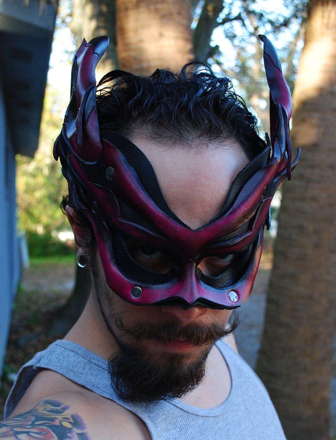 Crimson Akki-hime Leather Mask - Etsy