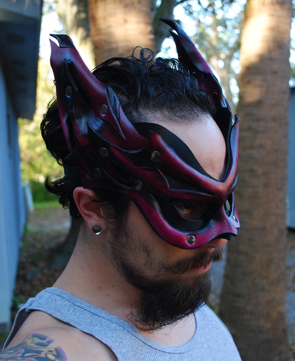 Crimson Akki-hime Leather Mask - Etsy