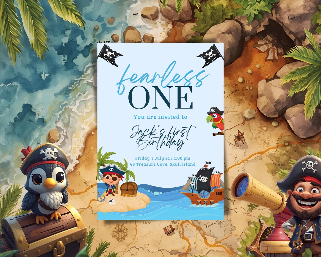 Editable Pirate Birthday Invitation – Ahoy Matey Party Evite | 5x7 ...