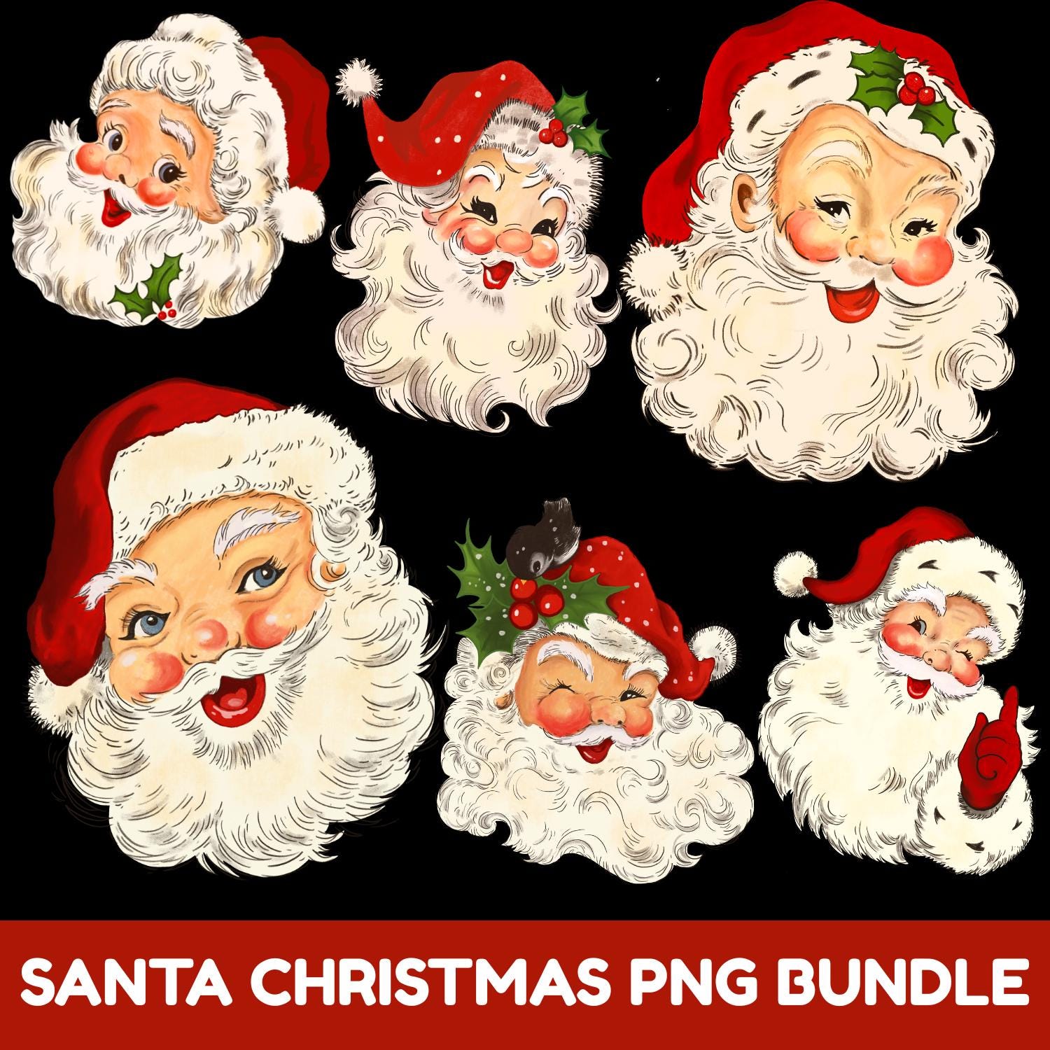 Vintage 1950s Santa Claus PNG Clipart: Retro Christmas (digital ...