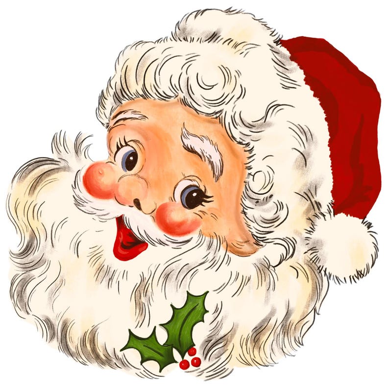 Vintage 1950s Santa Claus PNG Clipart: Retro Christmas (digital ...