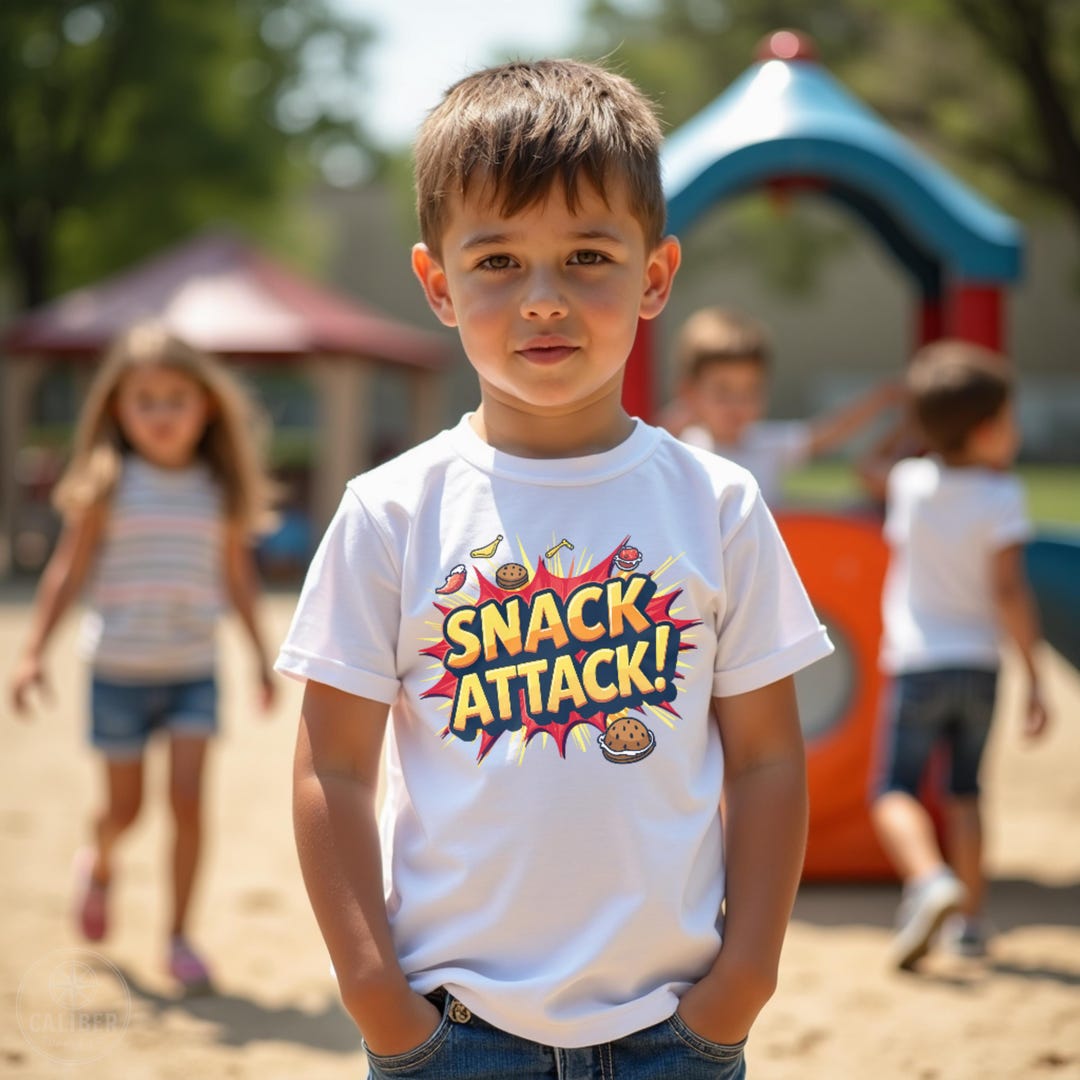 Snack Attack! Kids T-shirt | Funny Comic-style Tee for Hungry Kids ...
