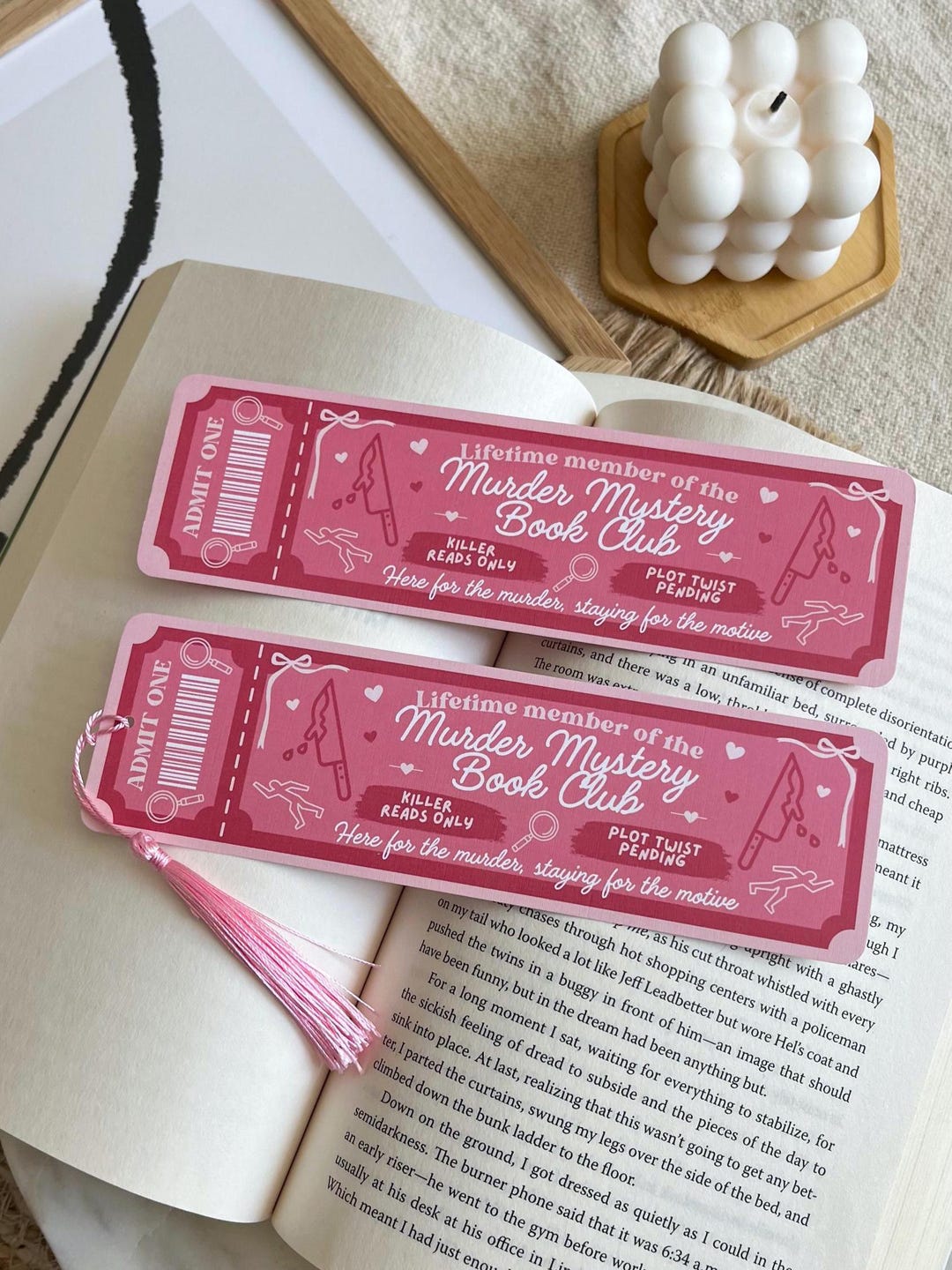 Buy Murder Mystery Book Club Ticket Bookmark | Double Sided Bookmark ...
