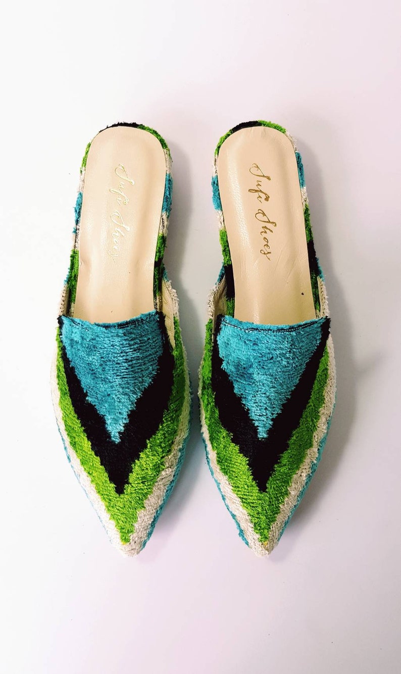 Ikat Silk Velvet Pointed Mules For Women 38 Euro Size Handmade Etsy ikat-silk-velvet-pointed-mules-for-women-38-euro-size-handmade-etsy