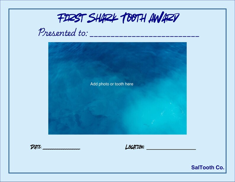 First Shark Tooth Award Certificate – Printable Ocean-themed Keepsake ...