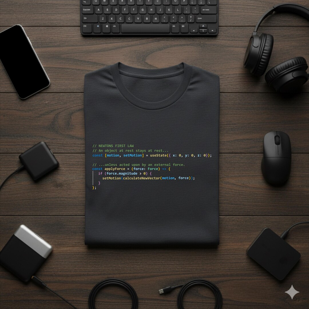 Programmer T-shirt – Newton’s First Law Coding Tee, React Typescript ...