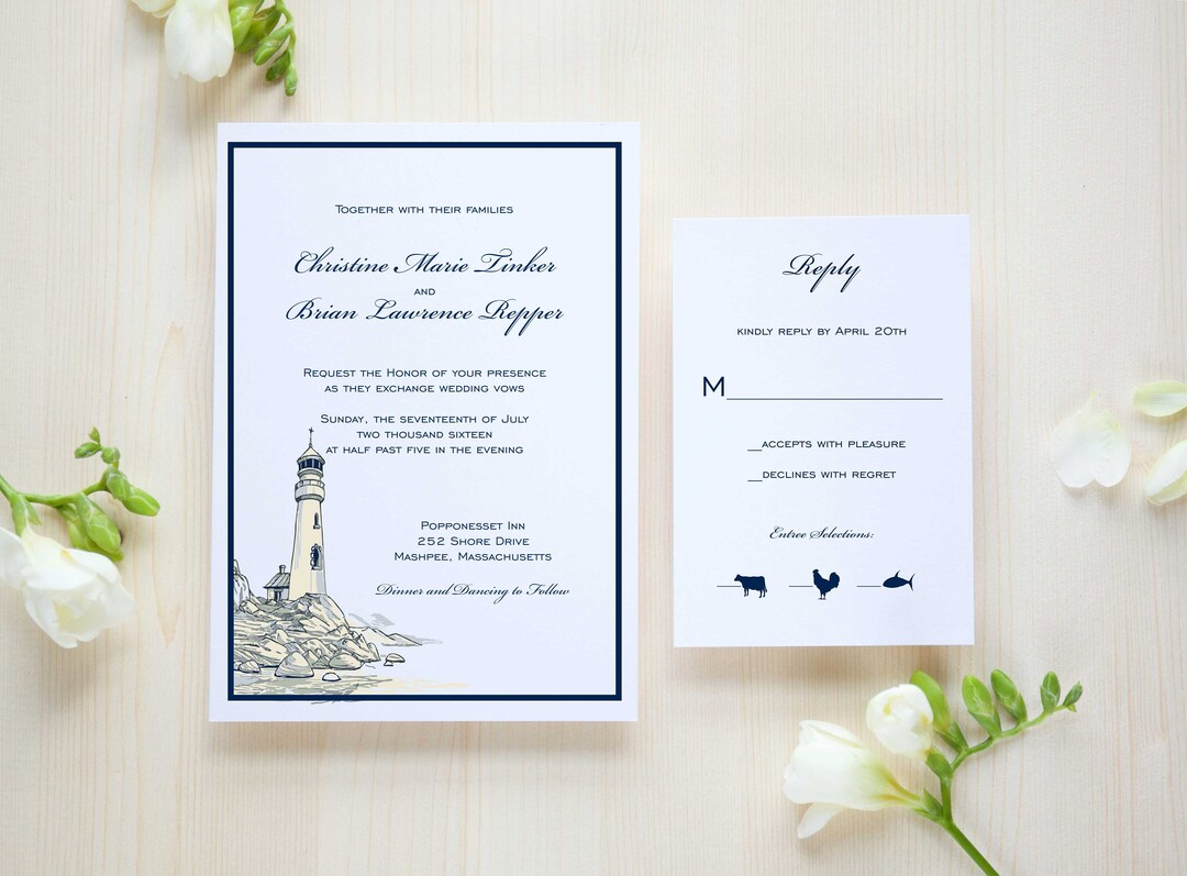 Lighthouse Wedding Invitation Nautical Invitation Cape Cod - Etsy