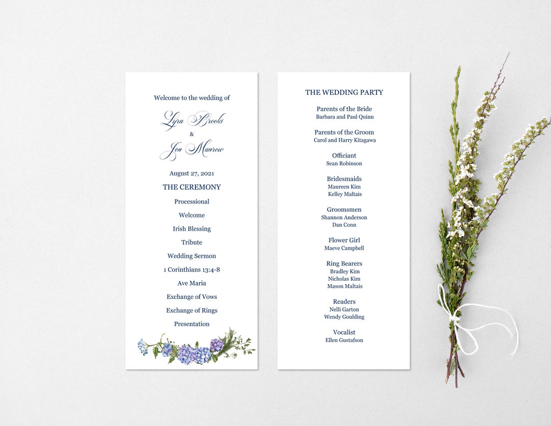 Hydrangea Wedding Program: Elegant Nautical Ceremony - Etsy