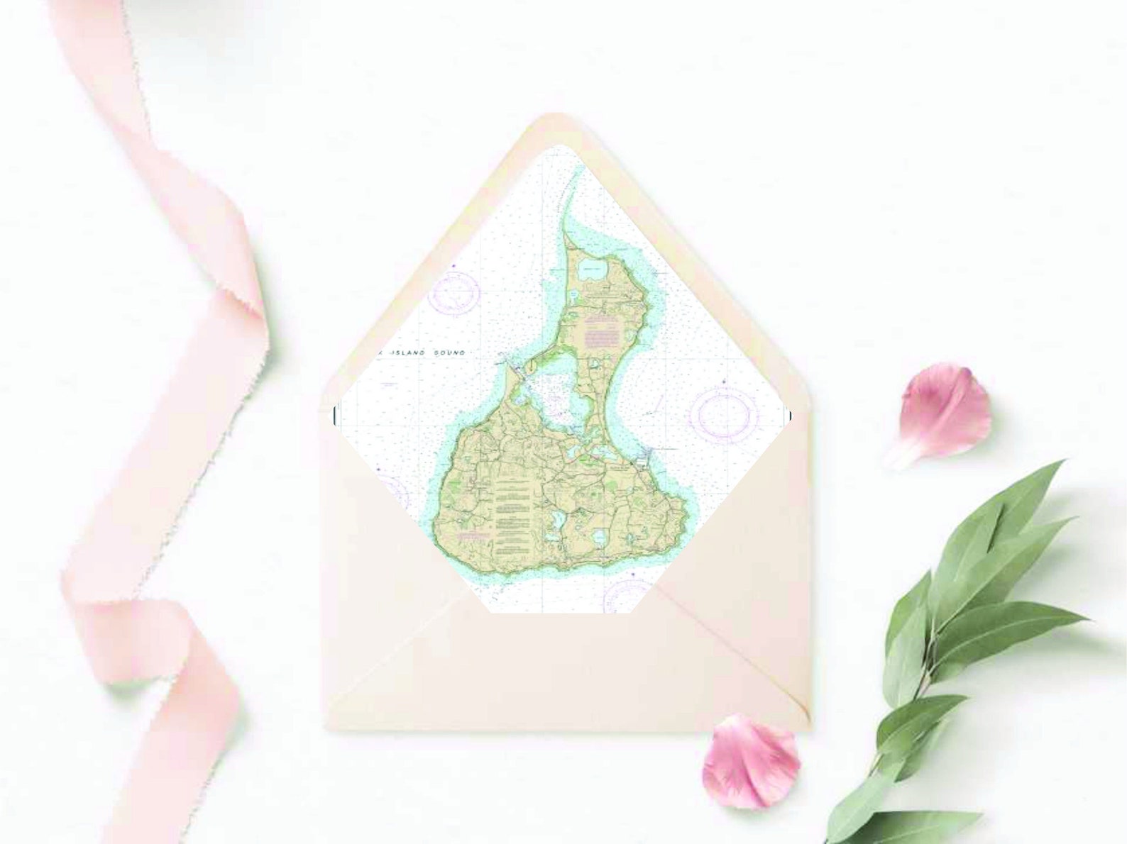 Block Island Map Envelope Liners: Nautical Wedding Invitation Envelopes ...