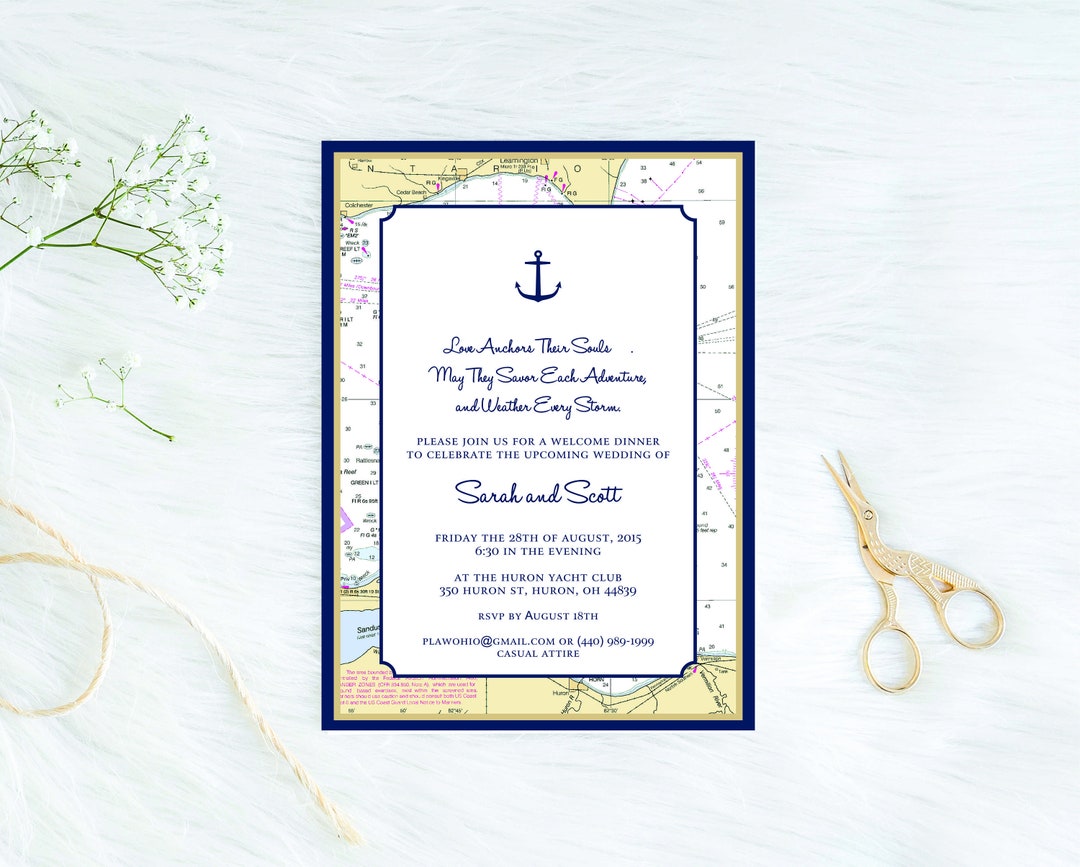 Nautical Map Anchor Invitation, Any Chart, Nautical Invitation, Map ...