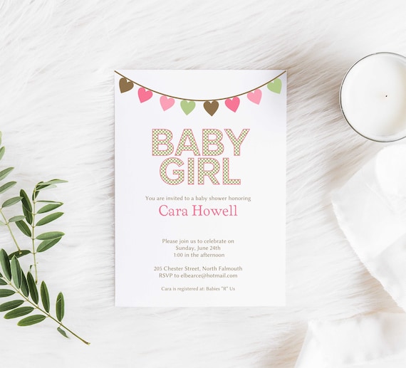 Heart Garland Invitation Heart Shower Invitation Baby Shower | Etsy