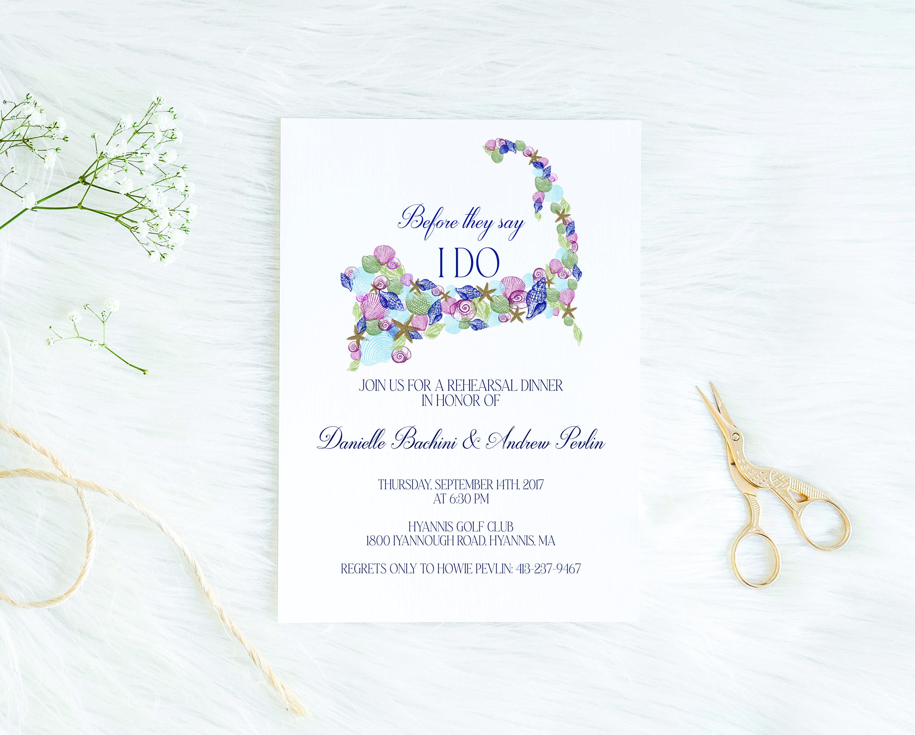 Cape Cod Shell Design Rehearsal Dinner Invitation cape cod | Etsy