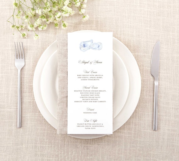 Watercolor Oyster Wedding Menu Nautical Wedding Shower Event - Etsy