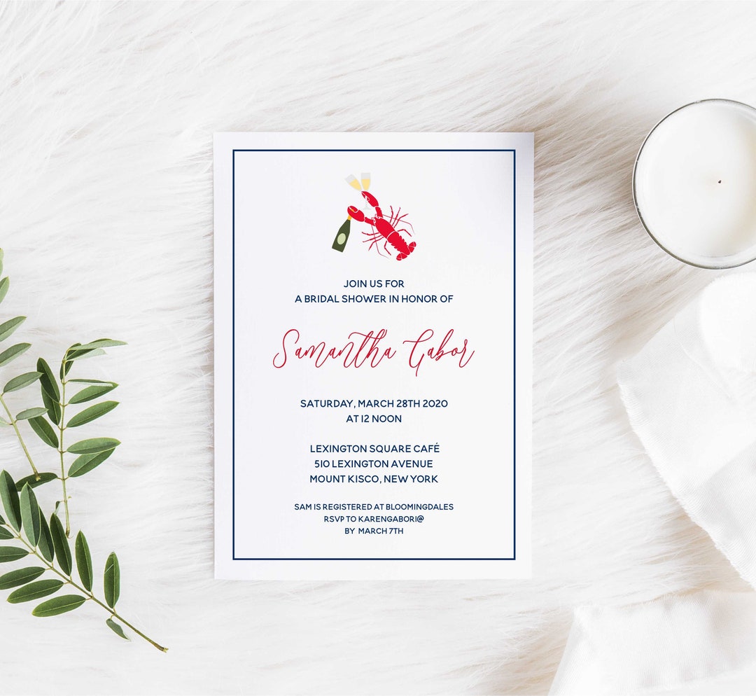 Lobster Bridal Shower Invitation, Champagne, Clambake Party - Etsy