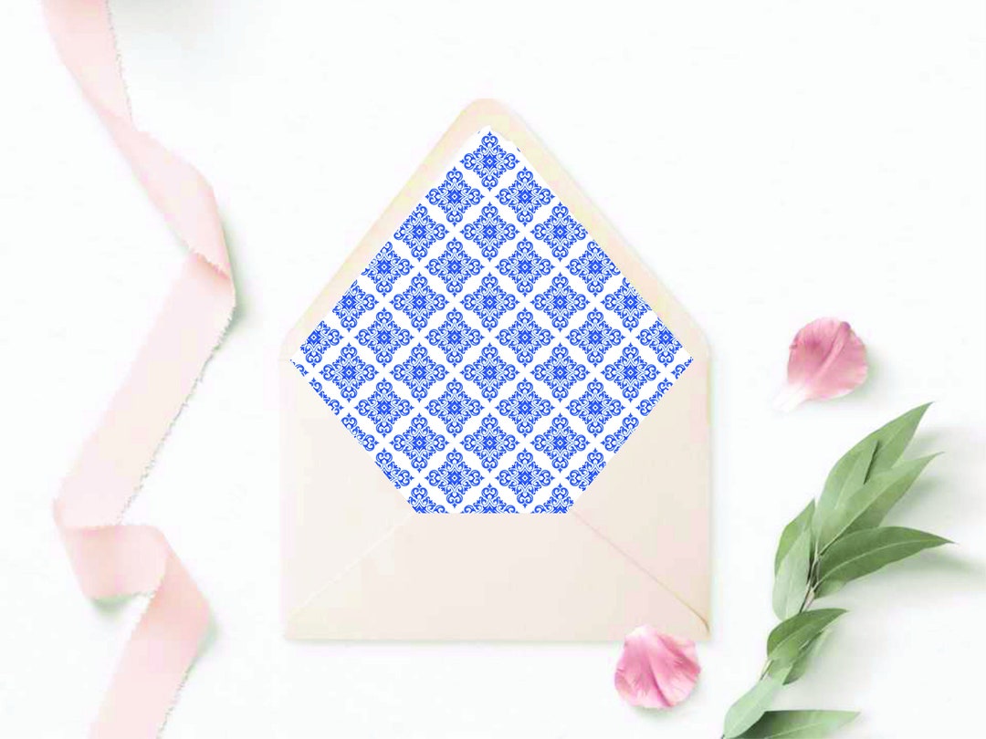 Blue Chinoiserie Pattern Wheel Custom Envelope Liner, Invitations ...