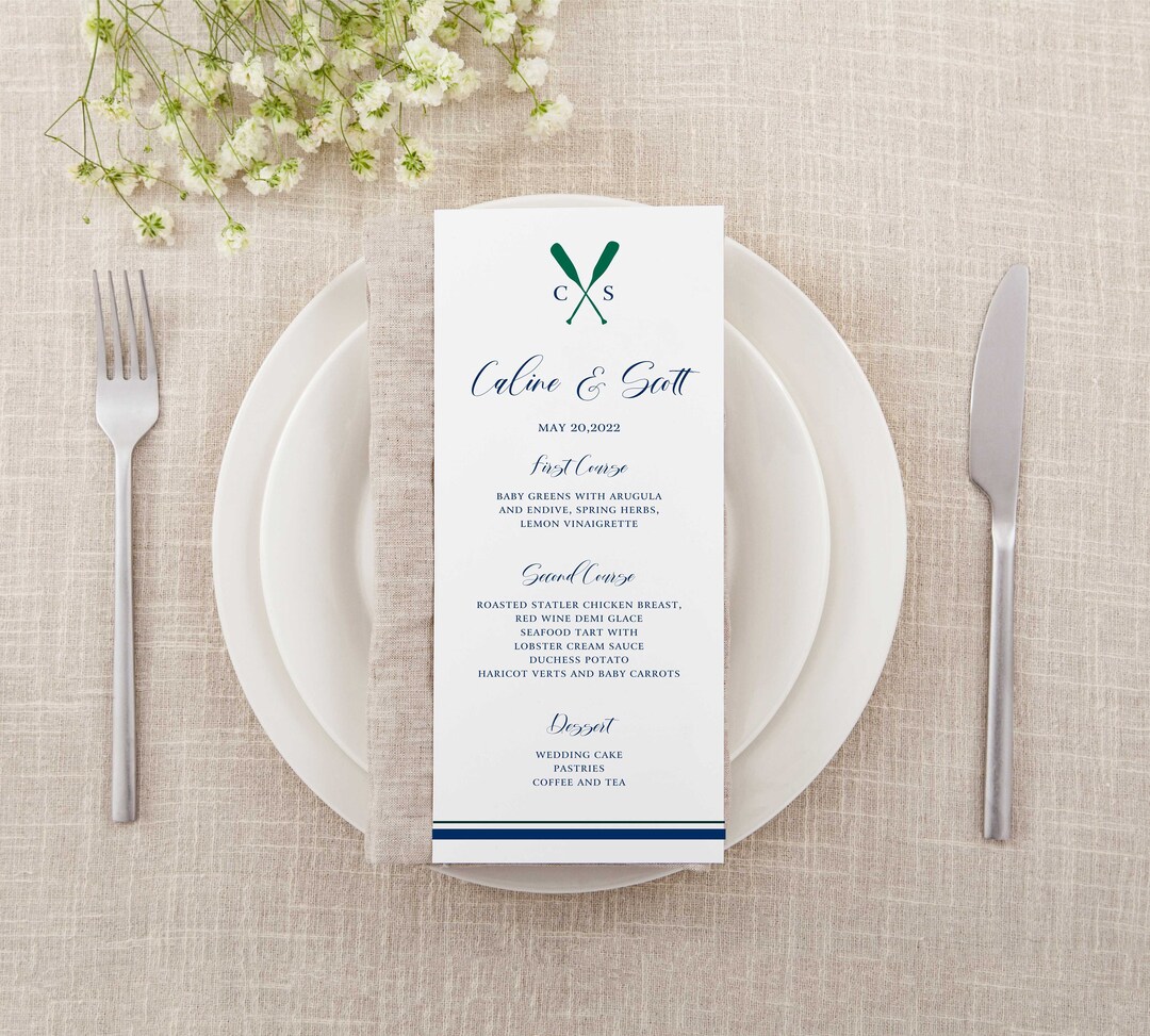 Boat Oar Monogram Wedding Menu, Nautical Wedding, Shower or Event Table ...