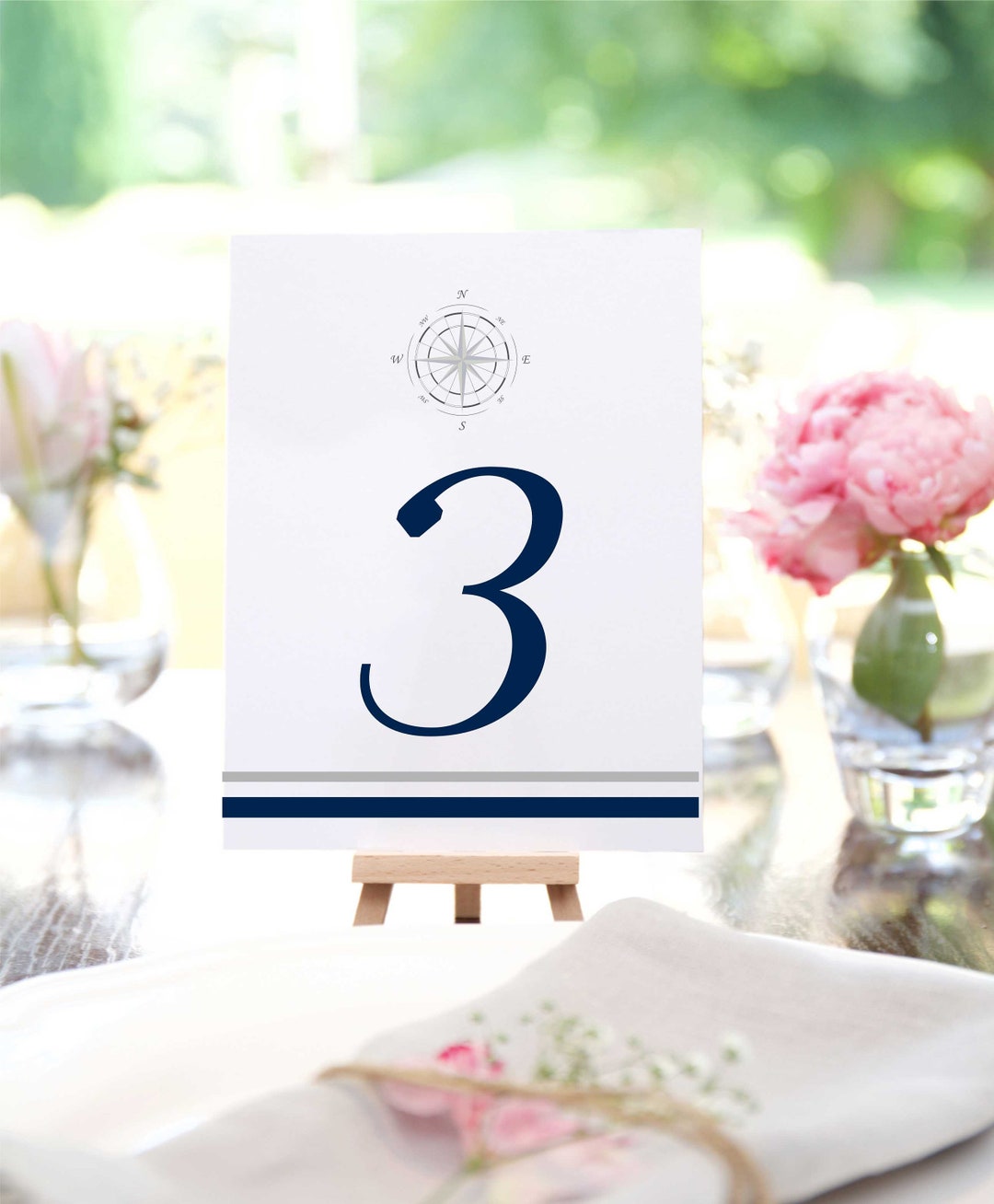 Nautical Wedding Table Numbers: Compass Rose, Custom Printed Cards - Etsy
