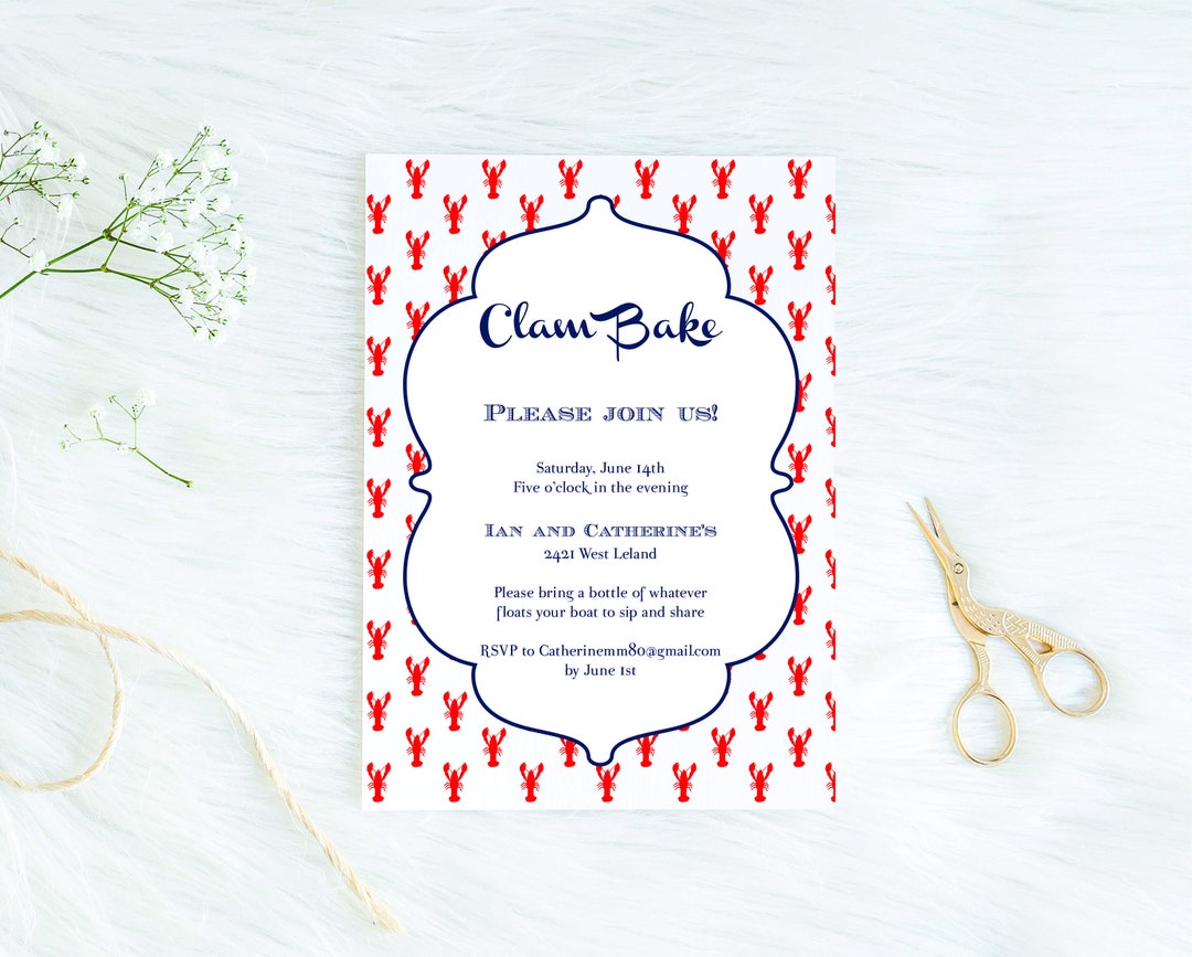Lobster Clambake Invitation, Lobster Rehearsal Dinner Invitation ...