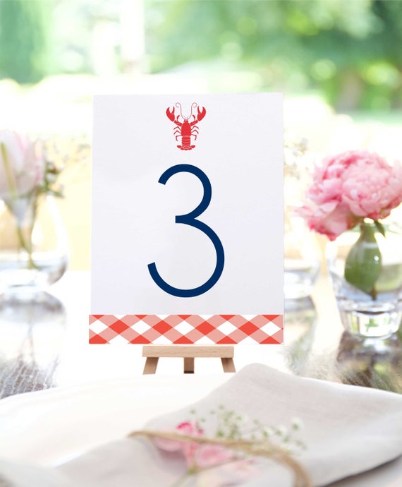 Lobster Gingham Table Numbers Wedding Table Cards Cape Cod | Etsy