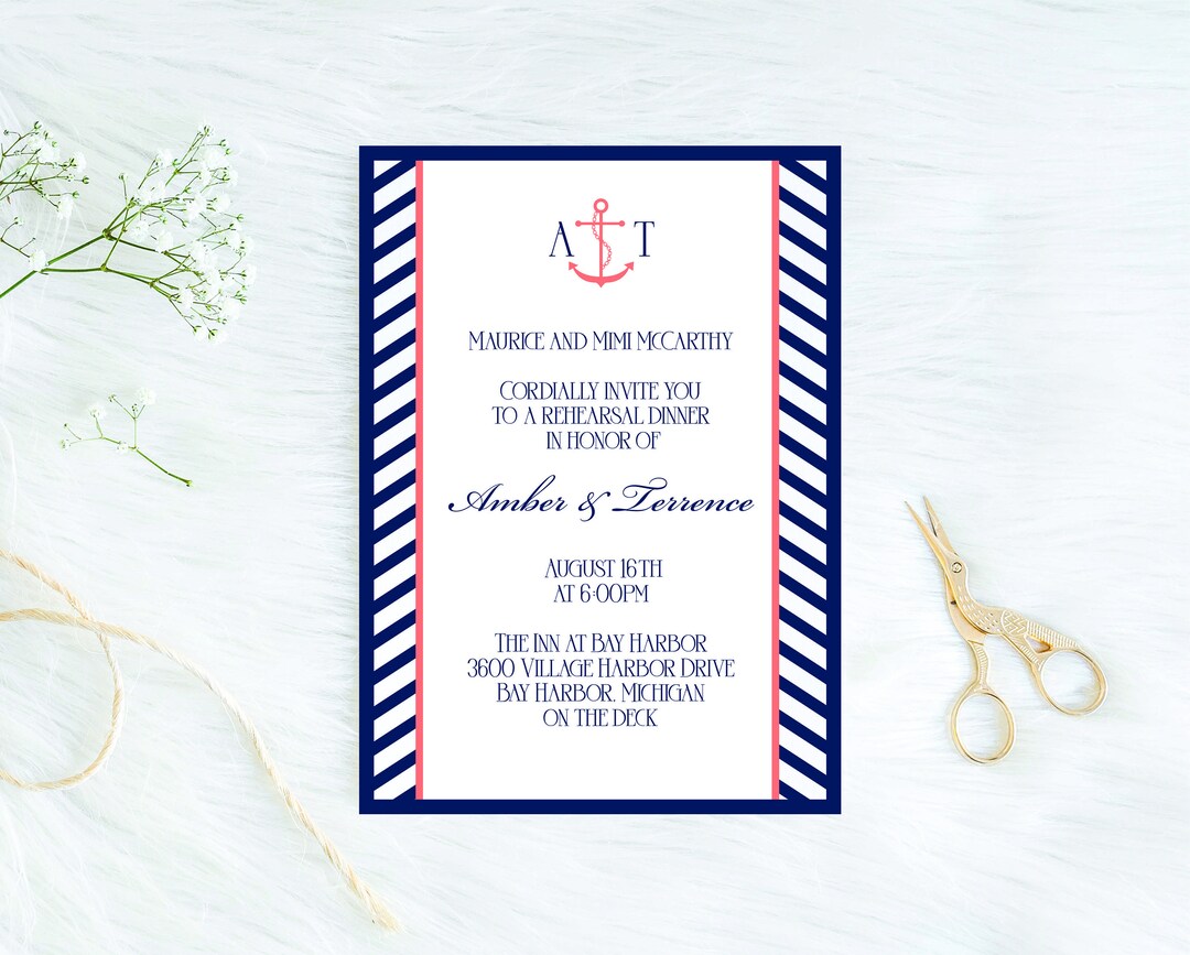 Anchor Stripes Invitation Anchor Invitation Stripe - Etsy
