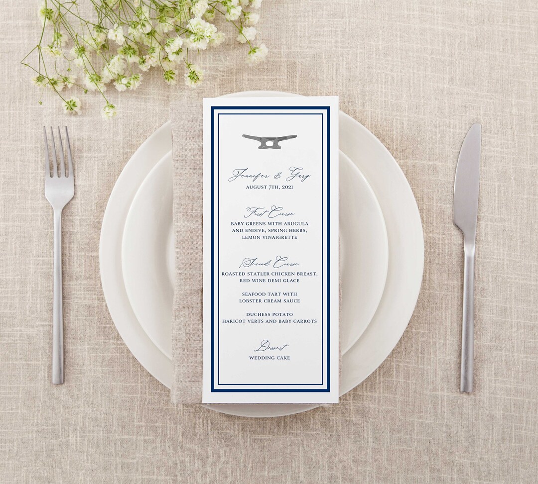 Nautical Wedding Menu: Dock Cleat Icon, Beach Destination Dinner ...