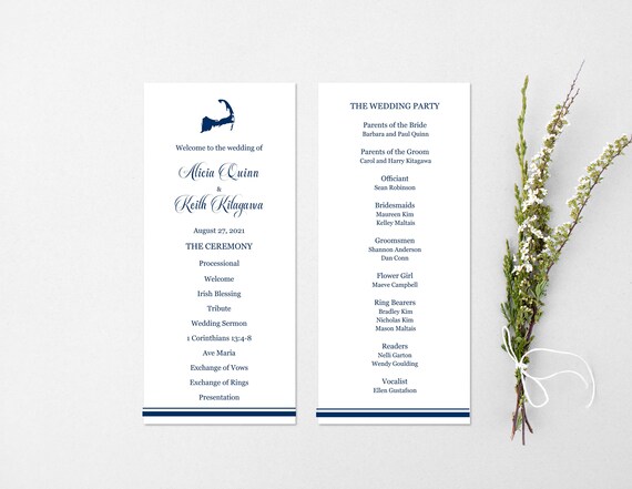 Cape Cod Border Printed Wedding Program Elegant Wedding | Etsy