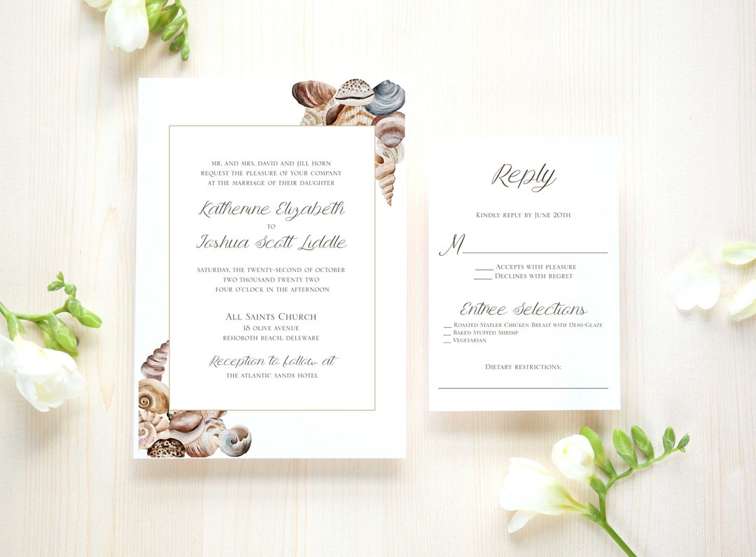Seashell Wedding Invitation Nautical Invitation Cape Cod - Etsy